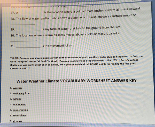 Science WATER WEATHER CLIMATE Teacher Resource Supplemental Vocabulary ...
