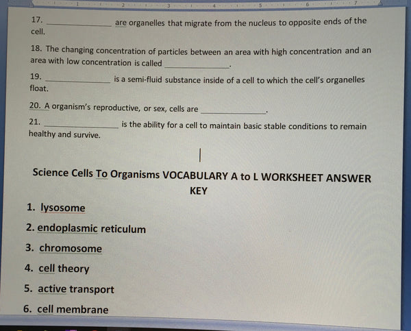 Science FROM CELLS TO ORGANISMS Teacher Resource Supplemental Vocabula ...