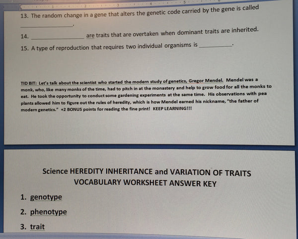 Science HEREDITY-INHERITANCE-VARIATION OF TRAITS Teacher Resource Supp ...