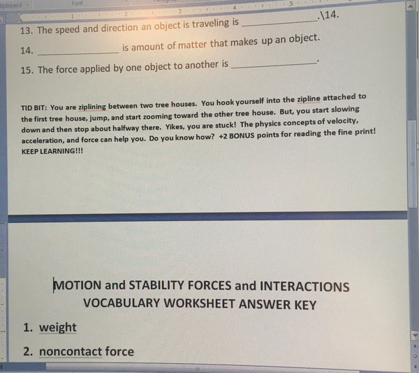 Science MOTION and STABILITY FORCES and INTERACTIONS Teacher Resource ...