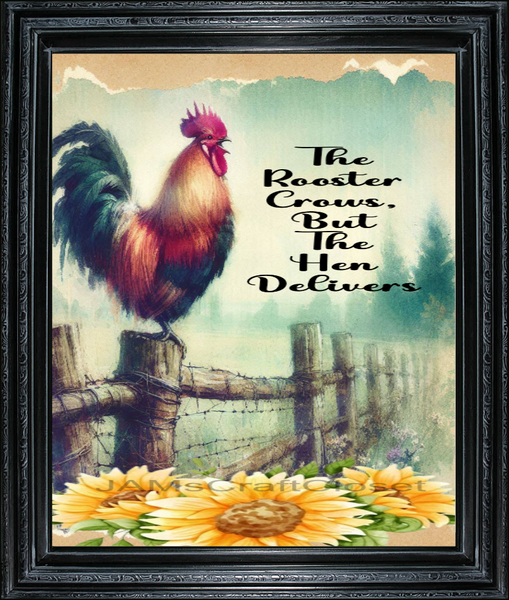 RECTANGLE SHAPED Digital Graphic Design THE ROOSTER CROWS THE HEN DELI ...