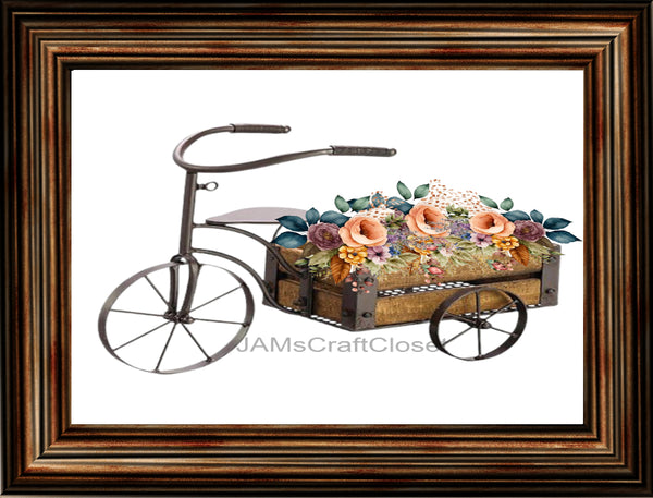 DIGITAL GRAPHIC DESIGN-Country-Floral- Vintage Tricycle 4 Peach Roses ...