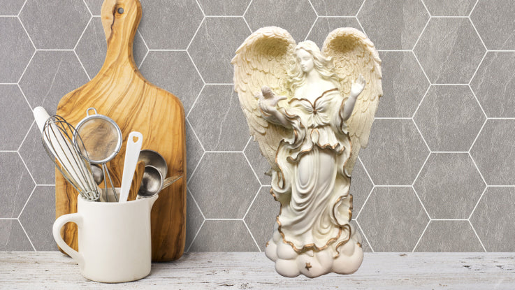 Figurine Angel Holding Bird Music Box White Trimmed in Gold Vintage Be ...