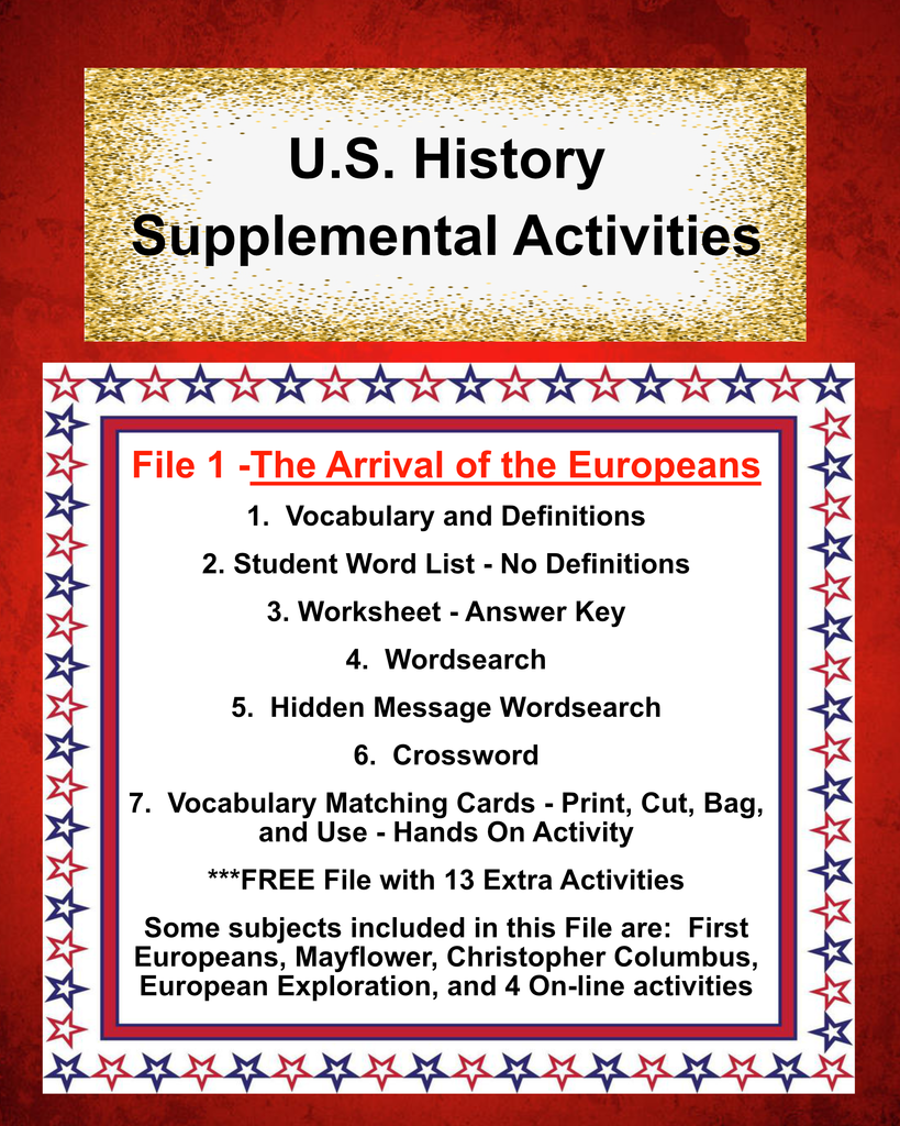 US History 1 THE ARRIVALS OF THE EUROPEANS Teacher Resource Supplement ...