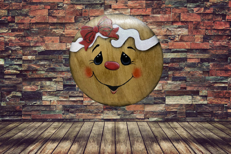GINGERBREAD FACE Wall Art GIRL Hand Painted 12 Inch Round Wood Bling a ...