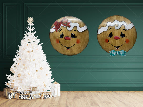 GINGERBREAD FACE Wall Art GIRL Hand Painted 12 Inch Round Wood Bling a ...