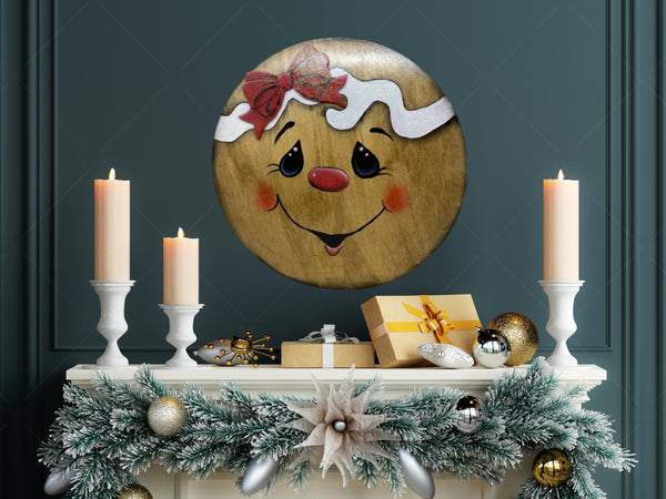 GINGERBREAD FACE Wall Art GIRL Hand Painted 12 Inch Round Wood Bling a ...