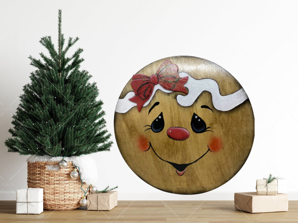 GINGERBREAD FACE Wall Art GIRL Hand Painted 12 Inch Round Wood Bling a ...