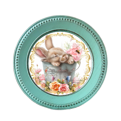 ROUND Digital Graphic Design EASTER BUNNY IN PAIL Sublimation Decoupag ...