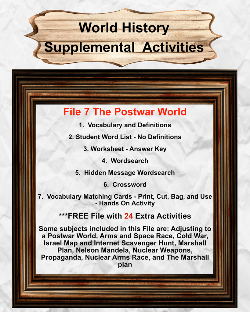 World History 7 THE POSTWAR WORLD Teacher Resource Supplemental Vocabu ...