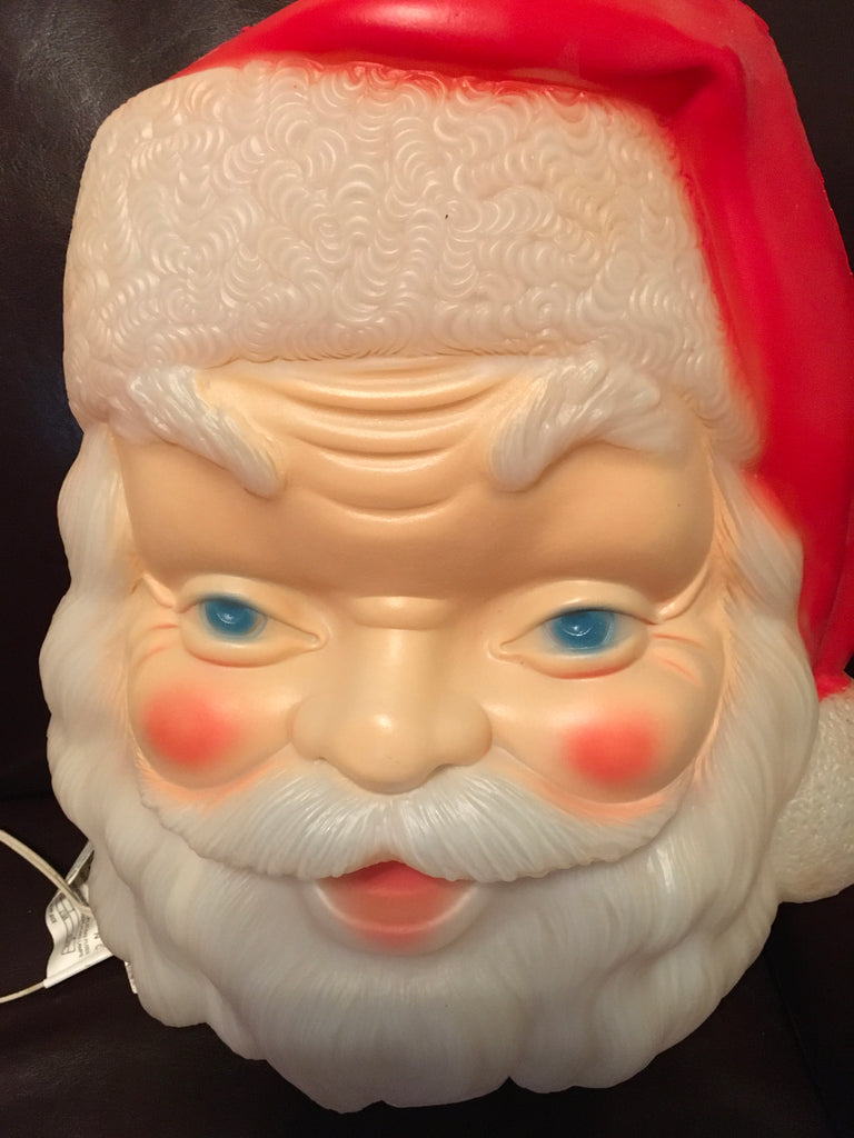 Vintage Plastic BLOW MOLD SANTA FACE Holiday Christmas Decor Gift Idea ...