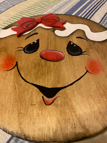 GINGERBREAD FACE Wall Art GIRL Hand Painted 12 Inch Round Wood Bling a ...