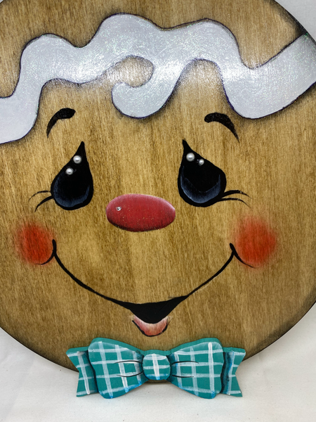GINGERBREAD FACE Wall Art BOY Hand Painted 12 Inch Round Wood Bling an ...