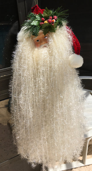 Santa Face 3 Long Long White Fluffy Beard Vintage Resin Face Primitive ...
