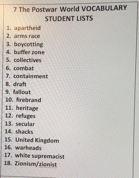 World History 7 THE POSTWAR WORLD Teacher Resource Supplemental Vocabu ...