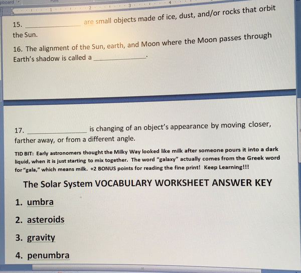 Science THE SOLAR SYSTEM Teacher Resource Supplemental Vocabulary Acti ...
