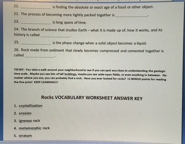 Science ROCKS Teacher Resource Supplemental Vocabulary Activities-Iden ...