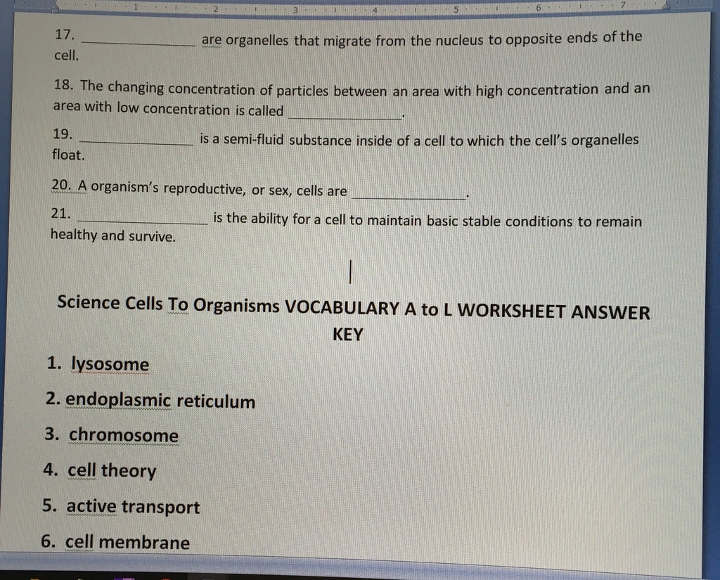 Science FROM CELLS TO ORGANISMS Teacher Resource Supplemental Vocabula ...