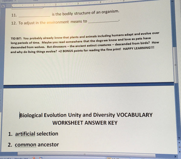 Science BIOLOGICAL EVOLUTION-UNITY AND DIVERSITY Teacher Resource Supp ...