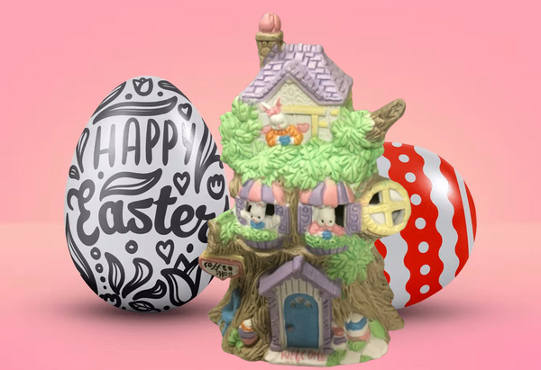 Vintage Easter Tree House Shelf Sitter Very Detailed Discontinued Coll ...