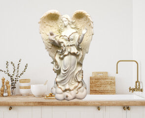 Figurine Angel Holding Bird Music Box White Trimmed in Gold Vintage Be ...