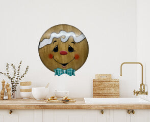 GINGERBREAD FACE Wall Art BOY Hand Painted 12 Inch Round Wood Bling an ...