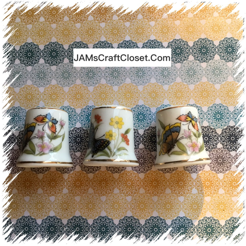 Thimbles #10 Vintage Butterfly and Flowers SET of 3 – JAMsCraftCloset