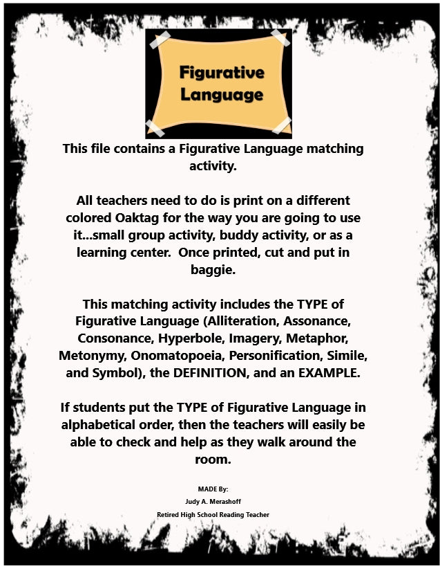 Figurative Language Matching Cards Hands On Teacher Resource ...