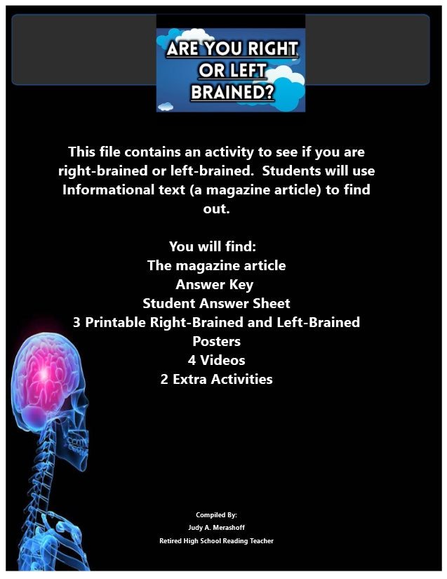 Are You Left or Right Brained? Teacher Supplemental Resources ...