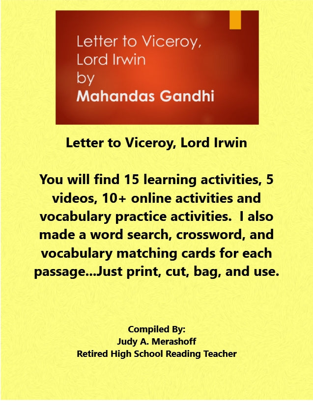 Letter to Viceroy Lord Irwin 10th Grade Collection 6 HMH Textbook ...