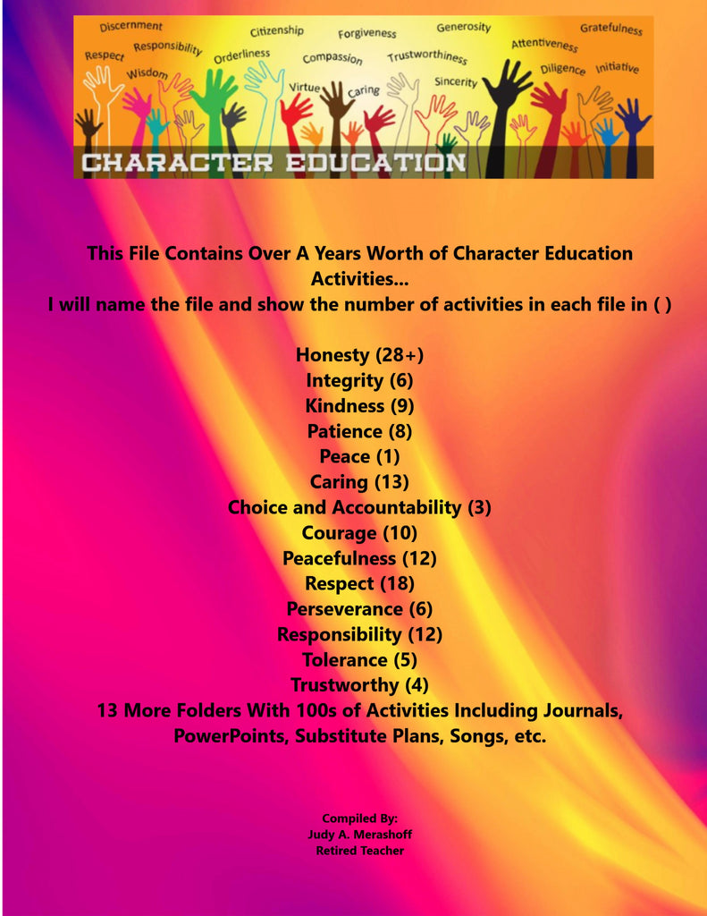 Character Education Year Long Activities Teacher Supplemental Resource ...