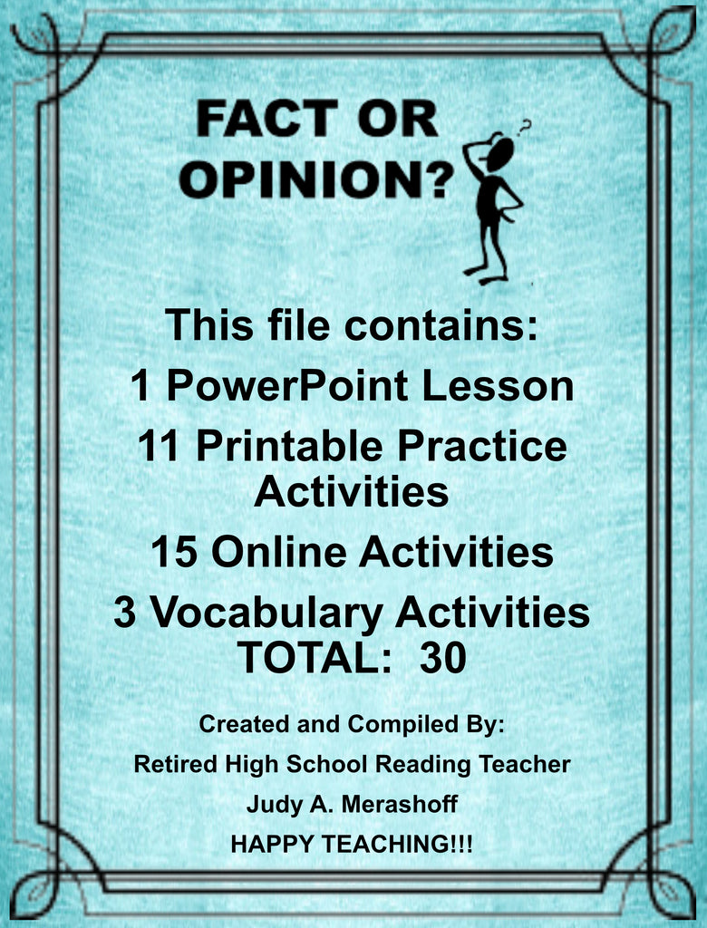 FACT AND OPINION PowerPoint Digital Lesson Teacher Resource With Suppl ...