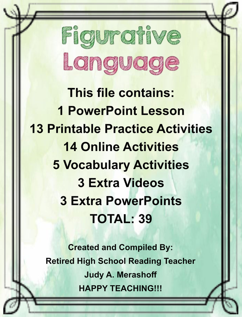 FIGURATIVE LANGUAGE PowerPoint Digital Lesson Teacher Resource With Su ...