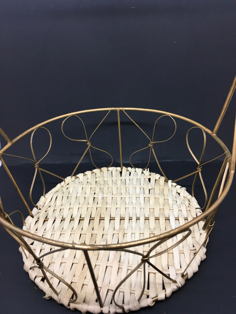 Basket Flower Girl Wire Woven Bottom Round Vintage Gold Delicate Wire ...