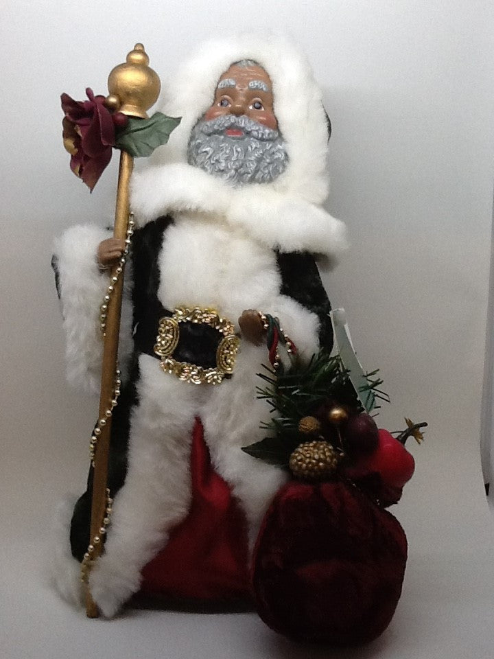 Santa Vintage Ethnic Standing Red and Green With Staff and Bag 13 Inch ...