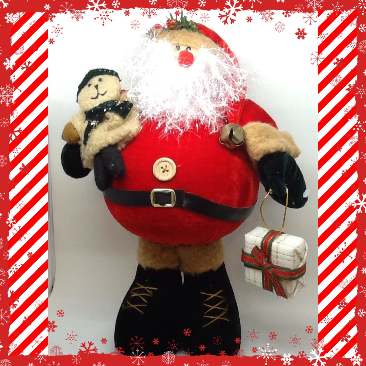Santa Vintage Standing Red Tan Fat Belly Sparkly Beard Teady Bear and ...