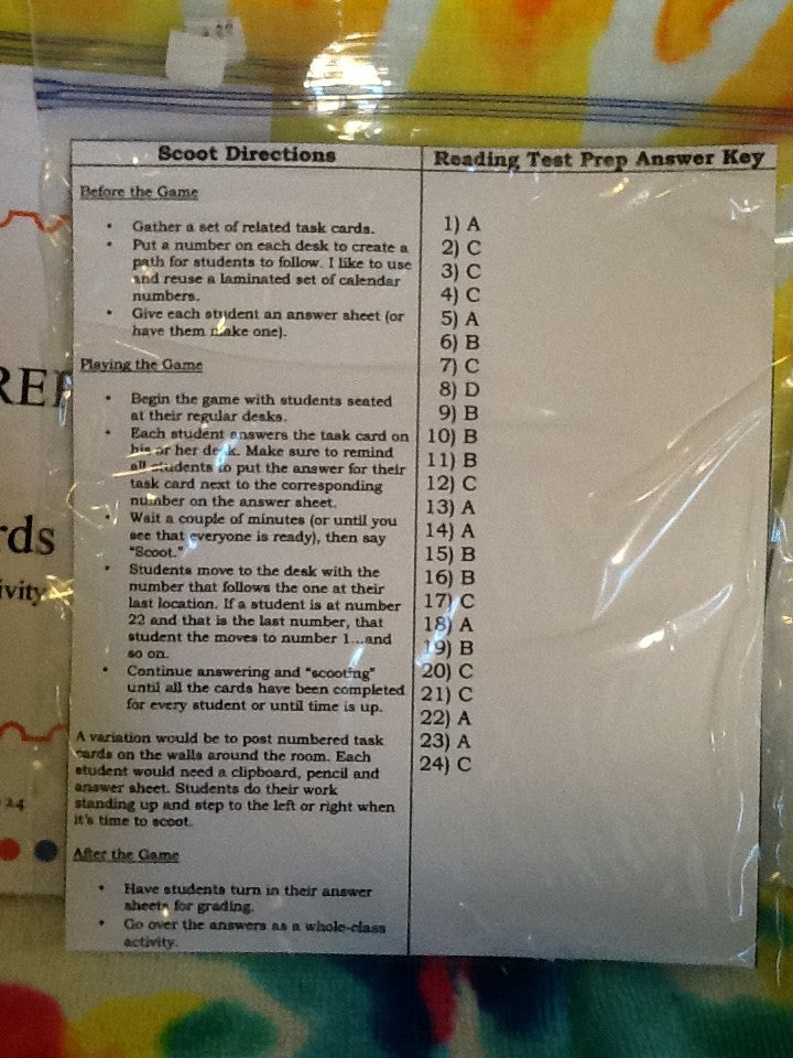 Test Prep Reading Skills Task Cards With ANSWER KEY Small Group Activi ...