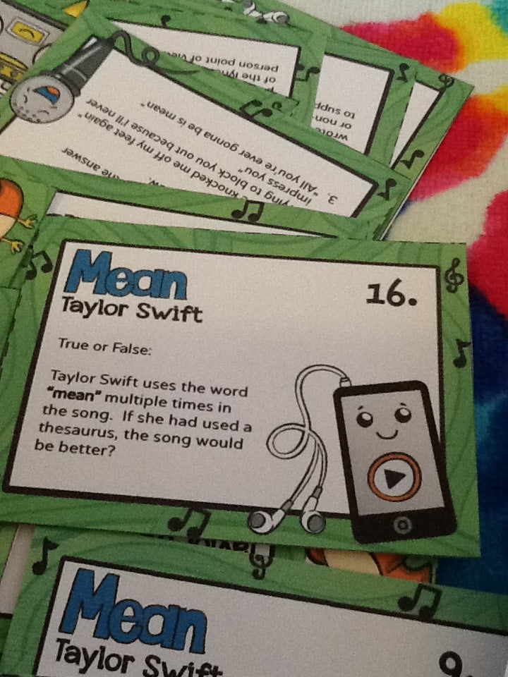 Reading Test Prep With ANSWER KEY Using Pop song MEAN by Taylor Swift ...