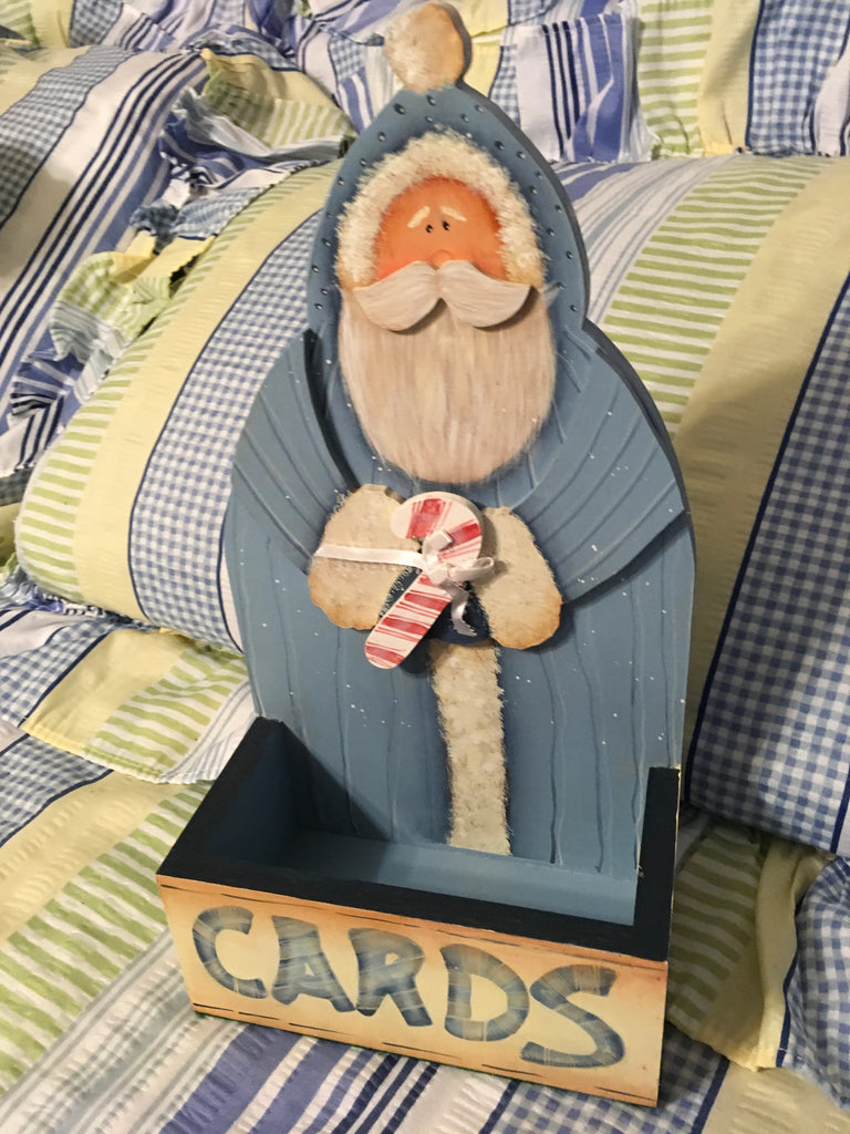 Santa Card Holder Blue Wooden Hand Painted Vintage Holiday Christmas D ...