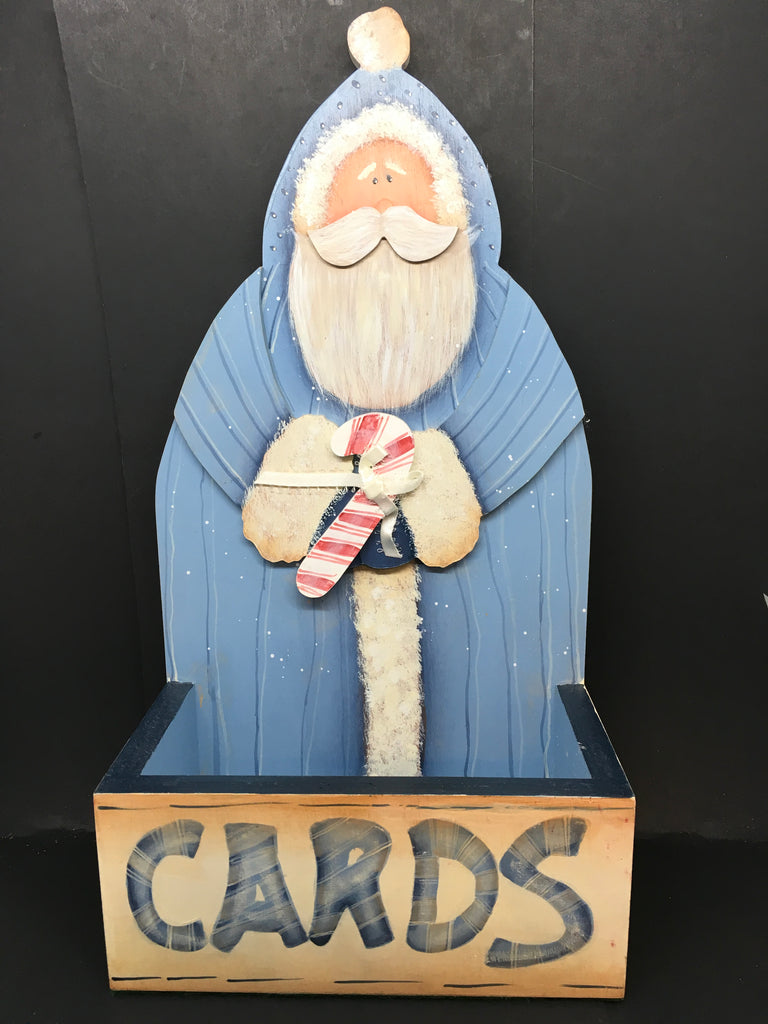 Santa Card Holder Blue Wooden Hand Painted Vintage Holiday Christmas D ...