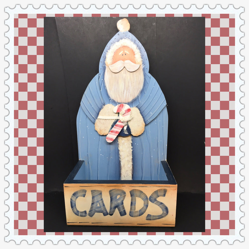 Santa Card Holder Blue Wooden Hand Painted Vintage Holiday Christmas D ...