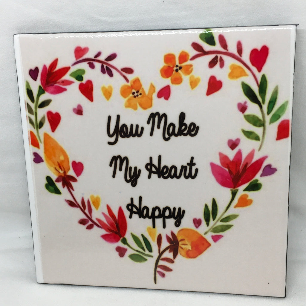 YOU MAKE MY HEART HAPPY Wall Art Ceramic Tile Sign Gift Home Decor Pos ...