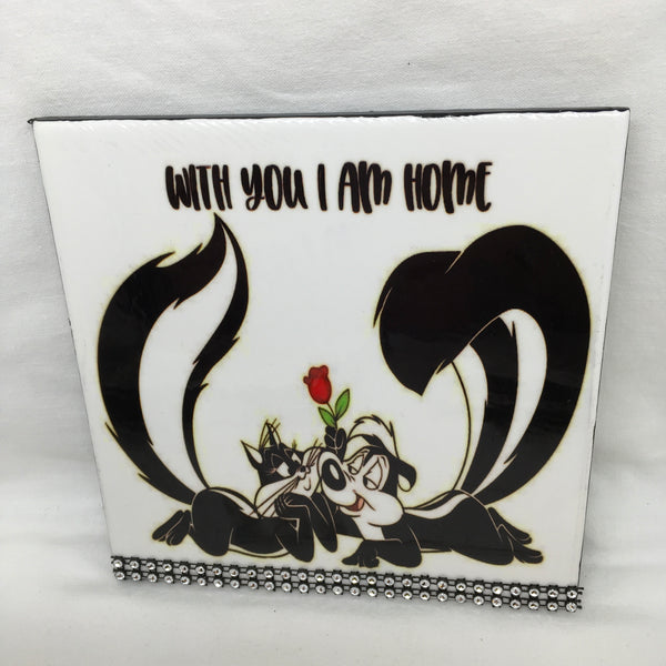 WITH YOU I AM HOME Wall Art Ceramic Tile Sign Gift Home Decor Positive ...