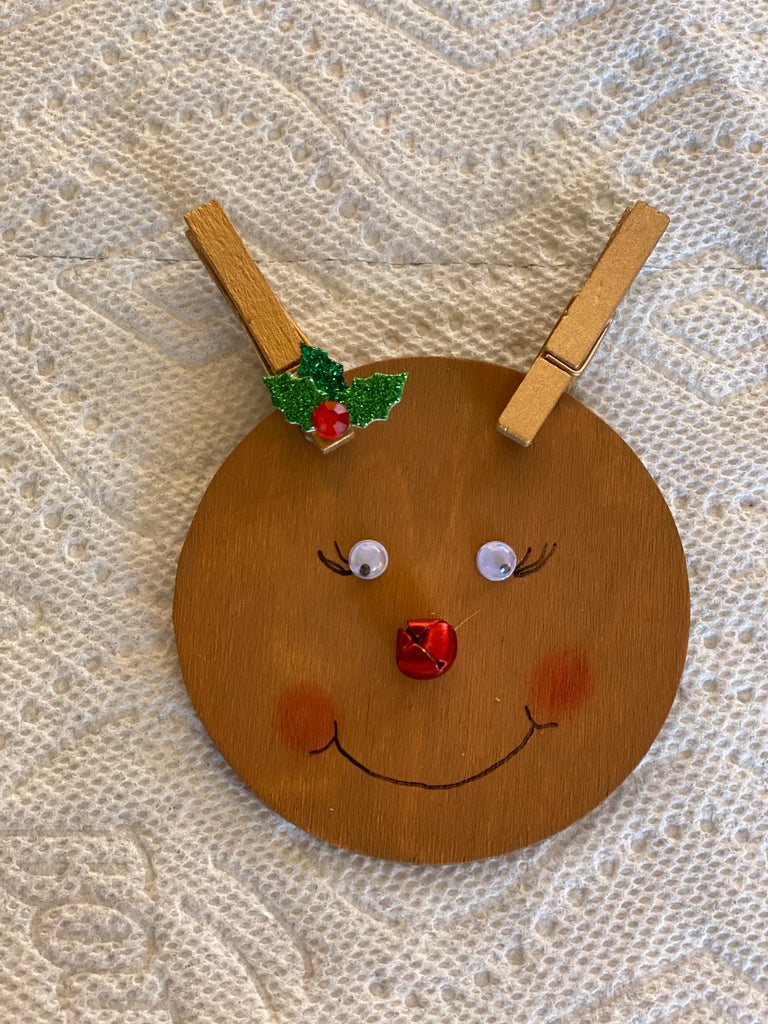Ornament Rudolph the Red Nosed Reindeer Round Handmade Hand Painted SE ...