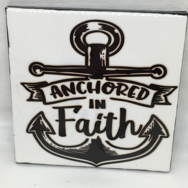 ANCHORED IN FAITH Art Ceramic Tile Gift Home Decor Positive Quote Affi ...