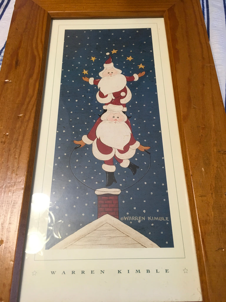 Warren Kimble Framed Santa Jumping Rope on Rooftop Picture Vintage Chr ...