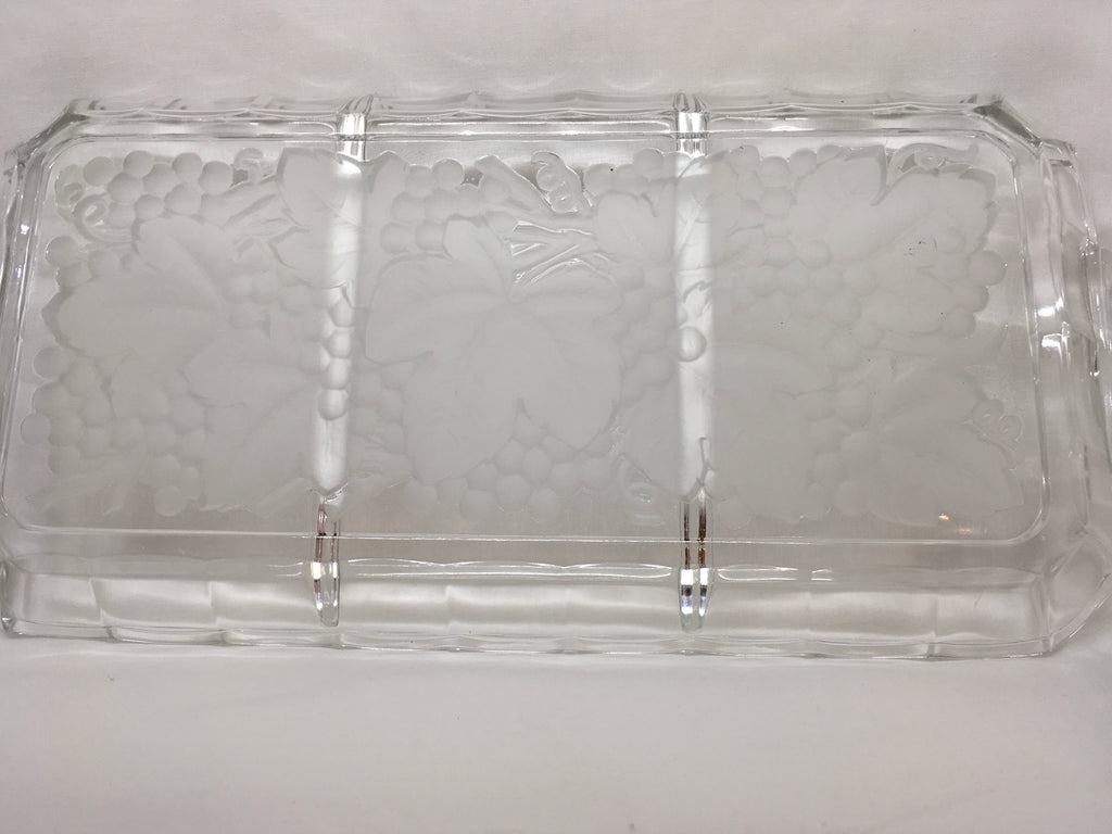 Vintage Rectangle 3 Section Relish Tray Clear Glass Frosted Grapes Lea ...