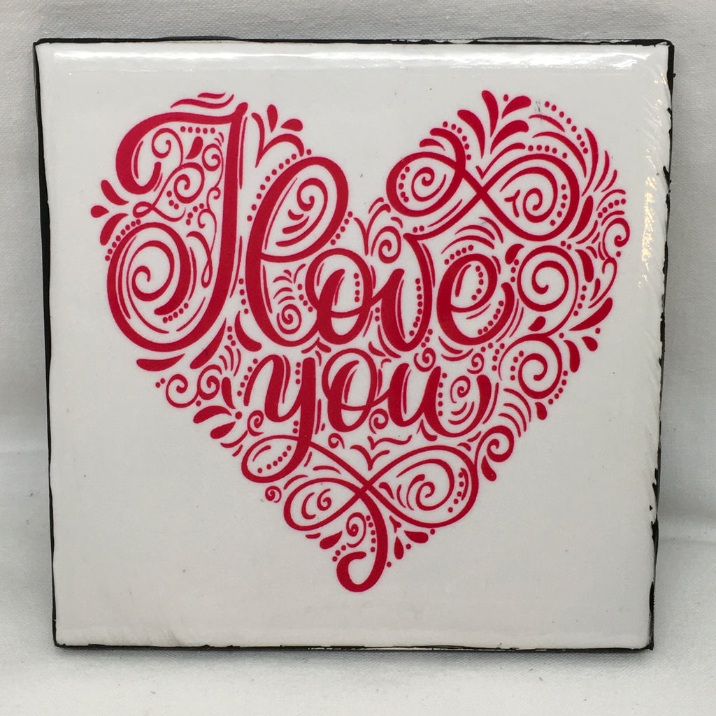 I LOVE YOU HEART Wall Art Ceramic Tile Sign Gift Home Decor Positive Q ...