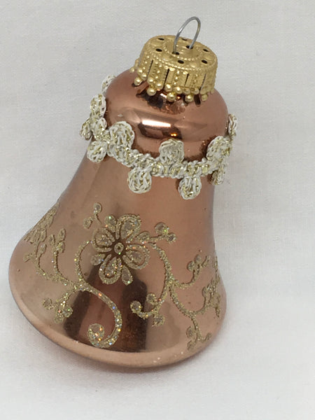 Bell Ornament Gold Glass Christmas Vintage Ribbon Mica Glitter Germany ...