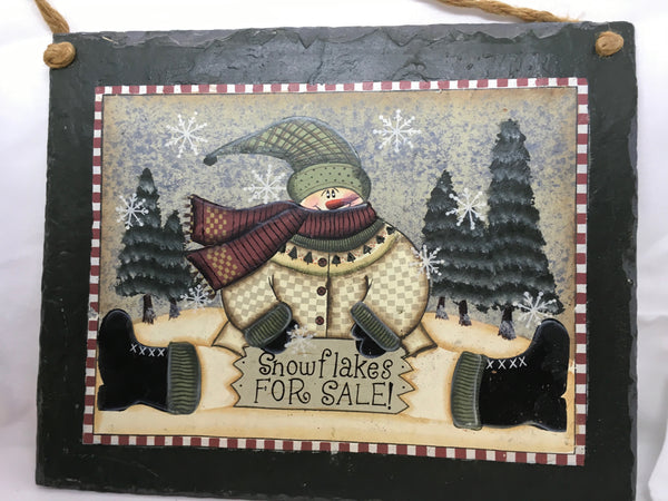 Slate Rectangle Hand Painted Snowman Snowflakes FOR SALE Christmas Wal ...